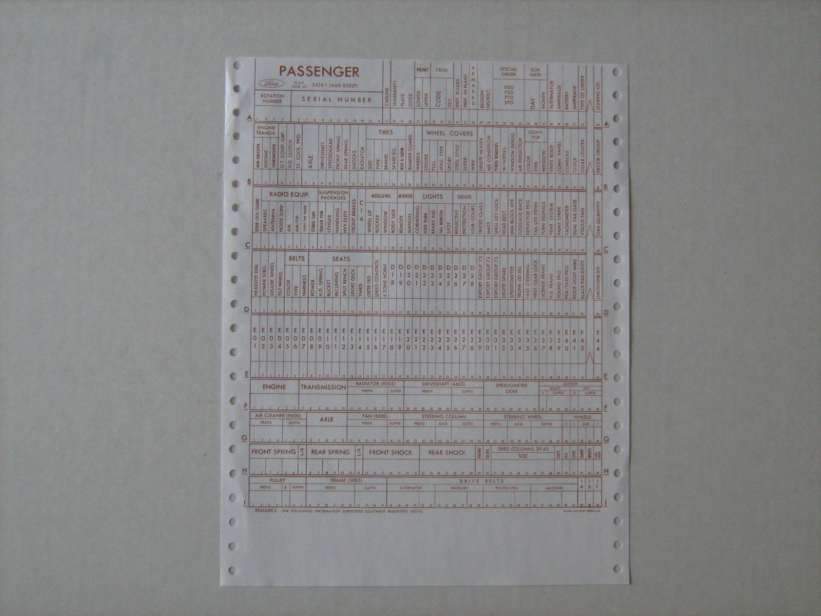 1968 FORD PRODUCT BUILD SHEET - Charp Industries